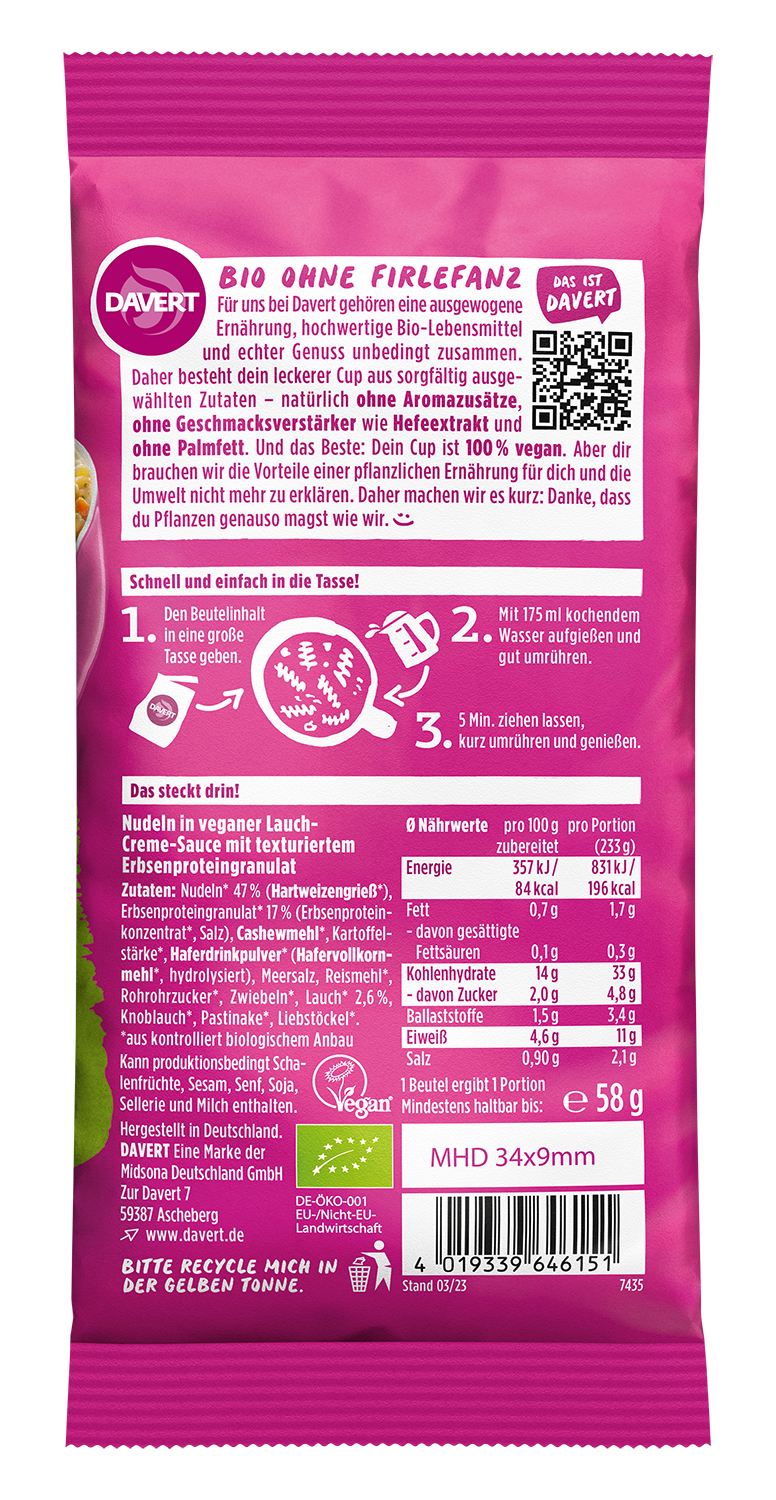 Noodle-Cup Lauch-Creme-Sauce 58g | CUPS | SCHNELLE KÜCHE | ONLINE-SHOP ...